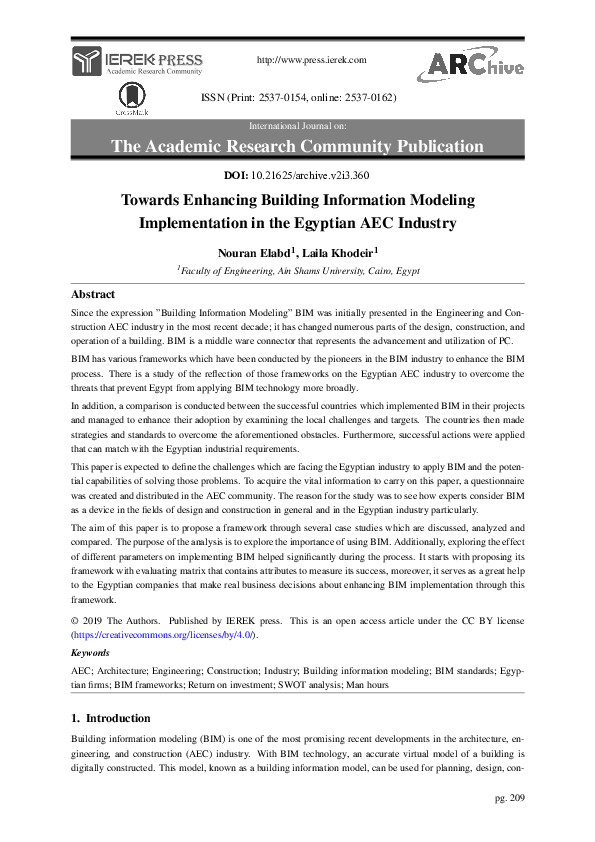 Pdf Towards Enhancing Building Information Modeling Implementation In The Egyptian Aec Industry
