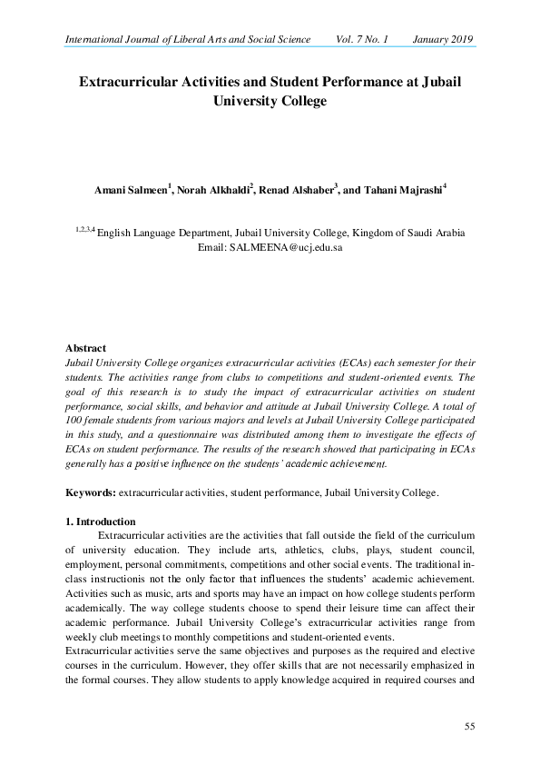 (PDF) Extracurricular Activities and Student Performance at Jubail ...