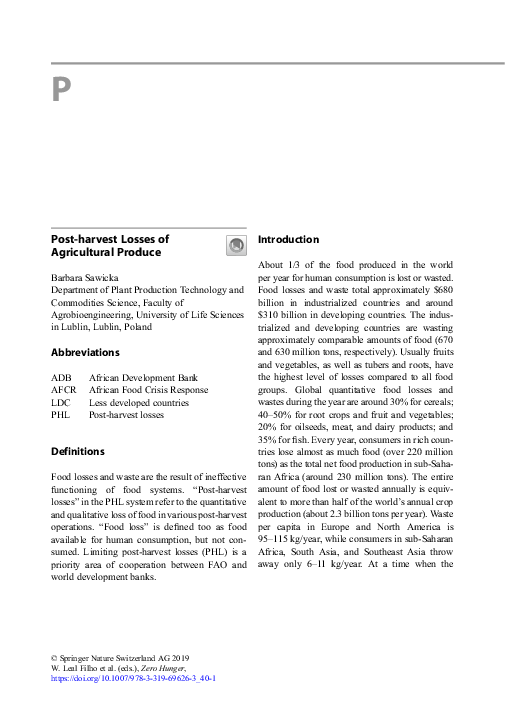 (PDF) Post-harvest Losses of Agricultural Produce