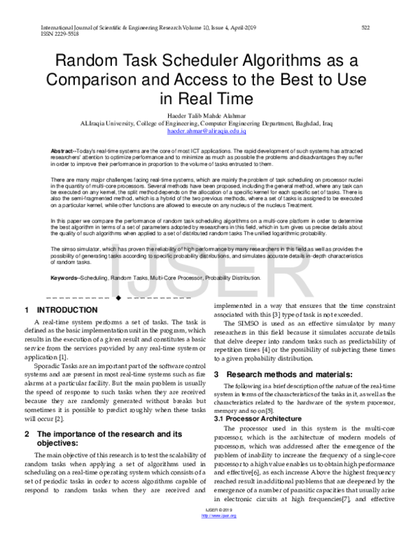 Pdf Random Task Scheduler Algorithms As A Comparison And Access To The Best To Use In Real Time
