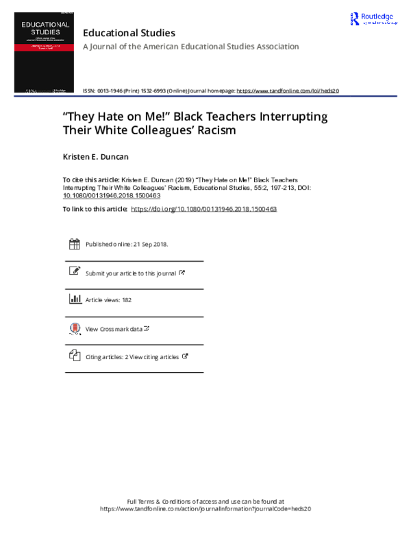 (PDF) "They Hate on Me!": Black Teachers Interrupting Their White ...