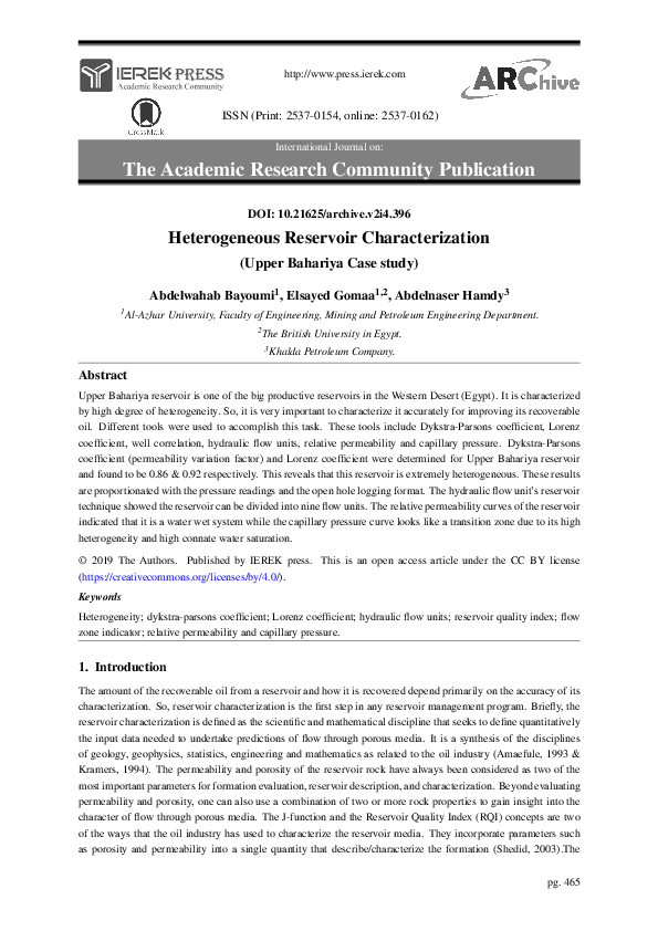 (PDF) Heterogeneous Reservoir Characterization (Upper Bahariya Case study