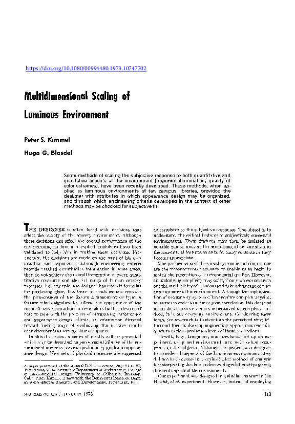 (PDF) Multidimensional Scaling of Luminous Environment