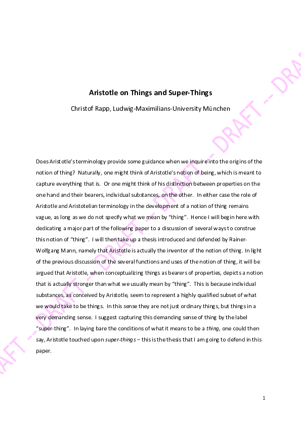 (PDF) Aristotle on Things and Super-Things