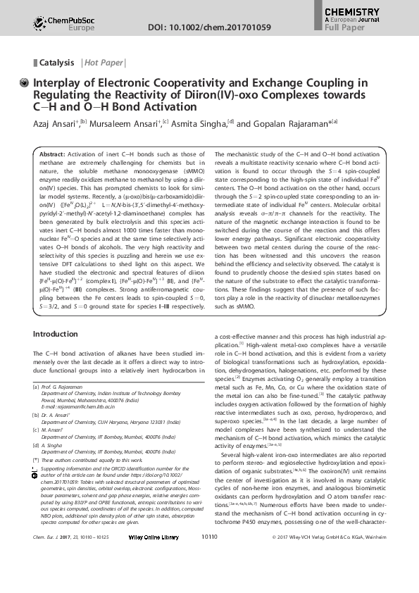 (PDF) Interplay of Electronic Cooperativity and Exchange Coupling in Regulating the Reactivity ...