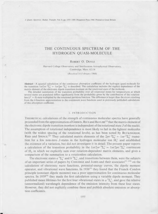(PDF) The Continuous Spectrum of the Hydrogen Quasi-Molecule