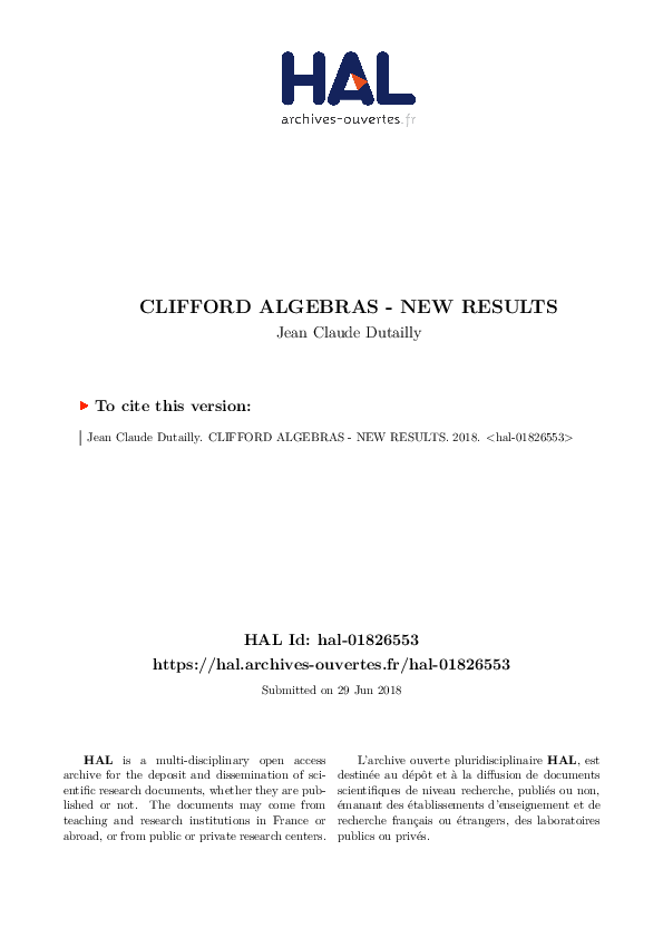 (PDF) CLIFFORD ALGEBRAS -NEW RESULTS