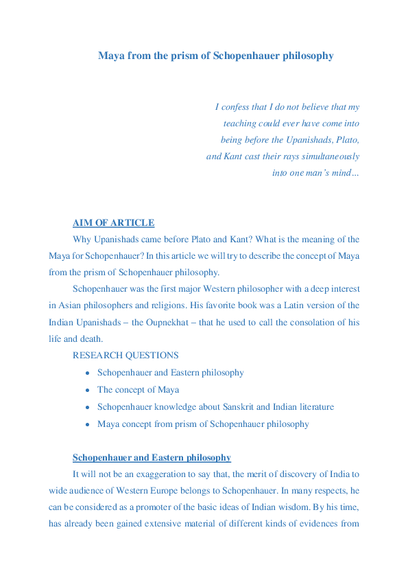(PDF) Maya from the prism of Schopenhauer philosophy