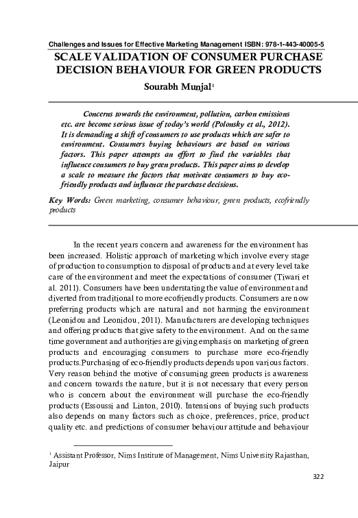 (PDF) SCALE VALIDATION OF CONSUMER PURCHASE DECISION BEHAVIOUR FOR GREEN PRODUCTS