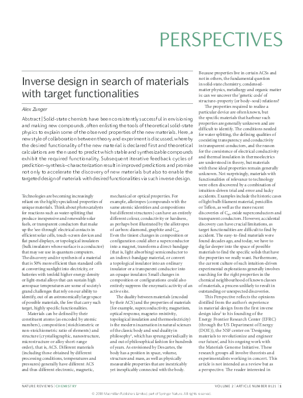 (PDF) Inverse design in search of materials with target functionalities