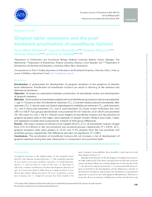 (PDF) Gingival labial recessions and the post-treatment proclination of ...