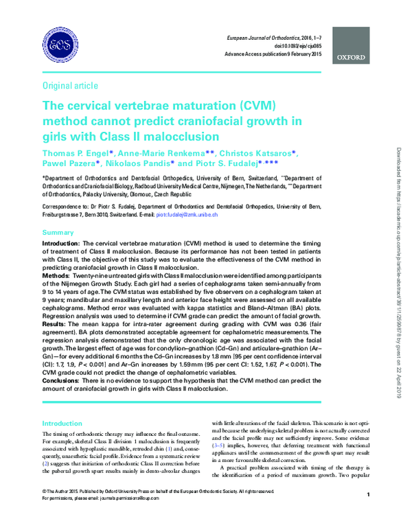 (PDF) The cervical vertebrae maturation (CVM) method cannot predict ...