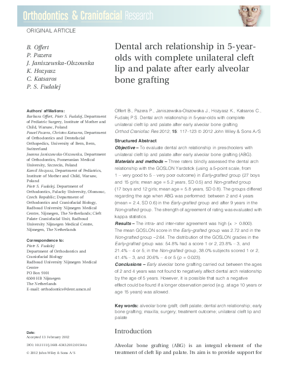 (PDF) Dental arch relationship in 5-year-olds with complete unilateral cleft lip and palate ...