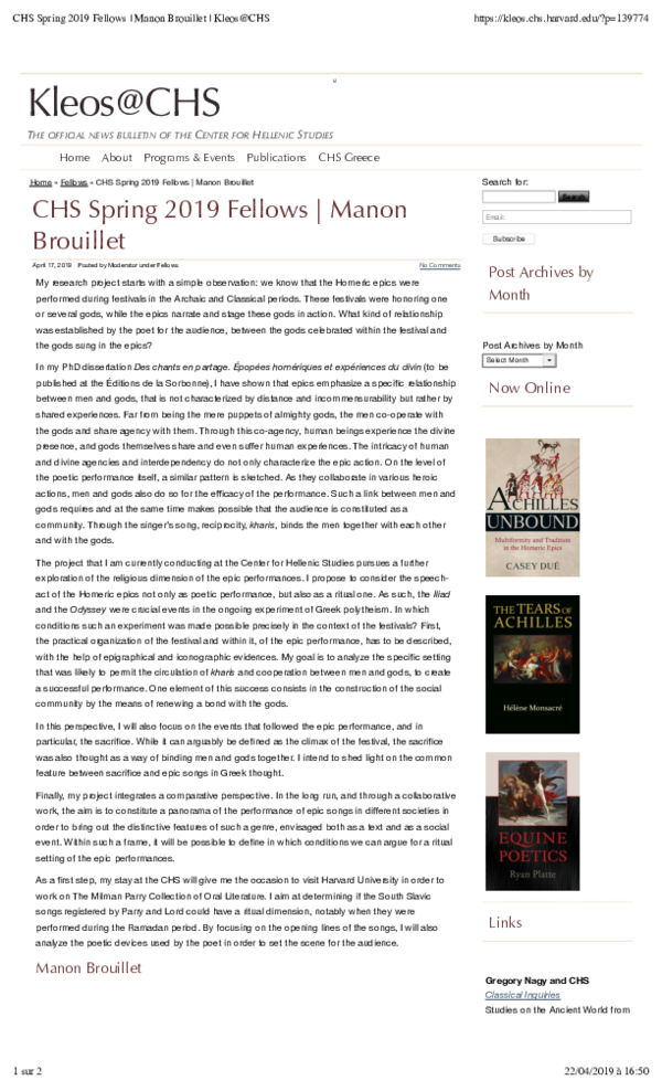 (PDF) Epics and Ritual : CHS Research Project