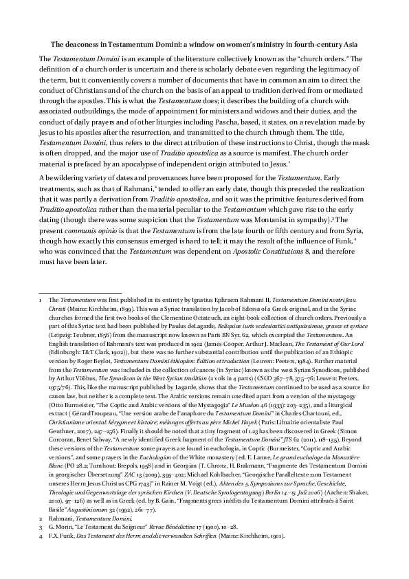 (PDF) The deaconess in Testamentum Domini: a window on women's ministry ...