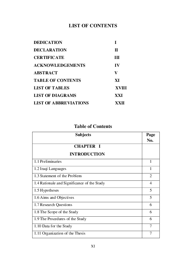 (PDF) LIST OF CONTENTS DEDICATION I DECLARATION II CERTIFICATE III ACKNOWLEDGEMENTS IV ABSTRACT ...