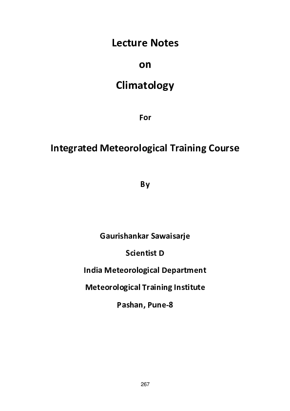 (PDF) Lecture Notes on Climatology For Integrated Meteorological ...