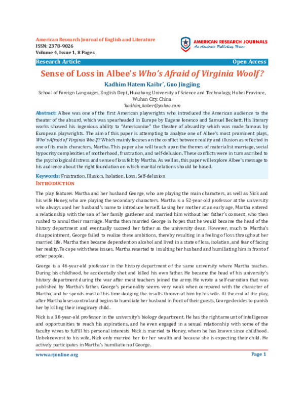 (PDF) Sense of Loss in Albee’s Who’s Afraid of Virginia Woolf