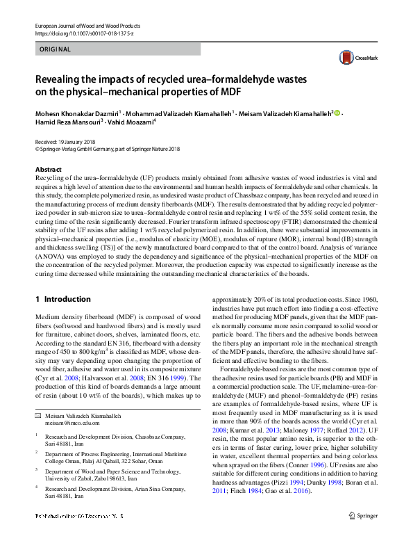 (PDF) Revealing the impacts of recycled urea-formaldehyde wastes on the ...