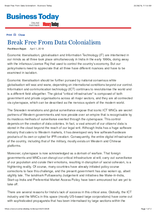 (PDF) Break Free From Data Colonialism