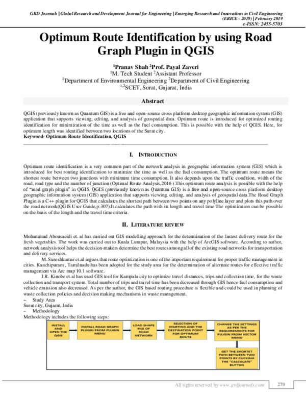 (PDF) Optimum Route Identification by using Road Graph Plugin in QGIS
