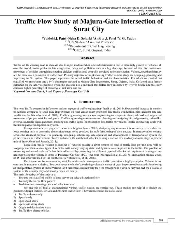 (PDF) Traffic Flow Study at Majura-Gate Intersection of Surat City