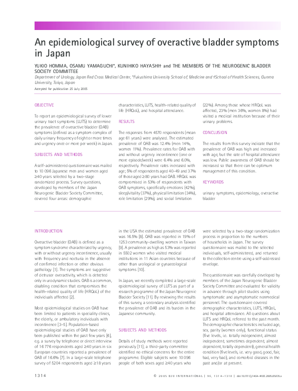 (PDF) Prevalence of lower urinary tract symptoms and overactive bladder ...