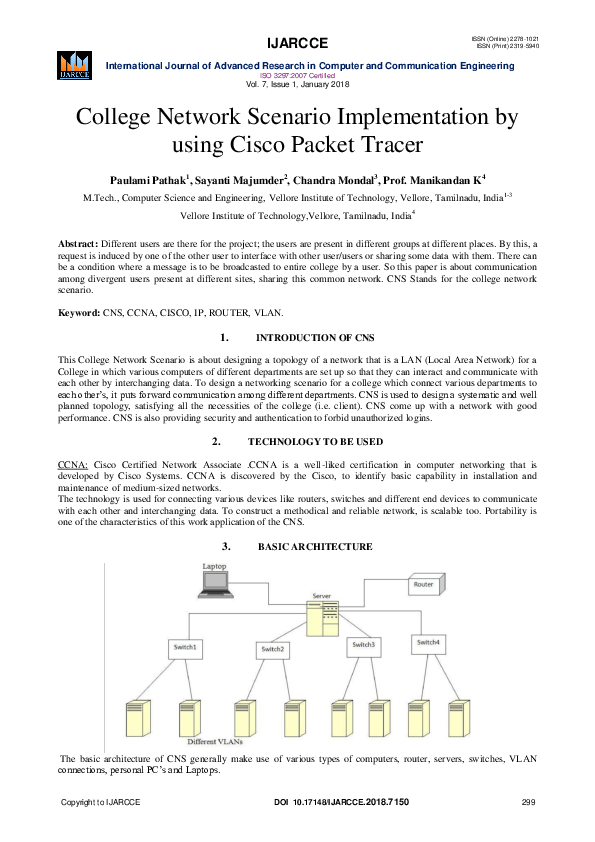 (PDF) IJARCCE College Network Scenario Implementation by using Cisco Packet Tracer