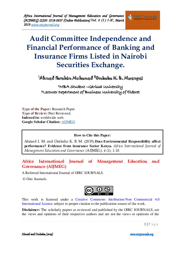 (PDF) Audit Committee Independence and Financial Performance of Banking ...