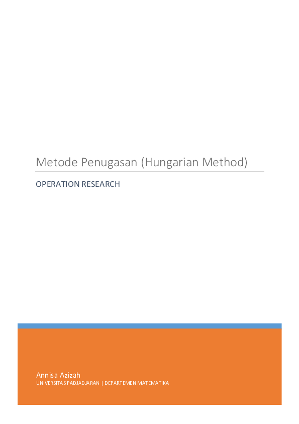 (PDF) Metode Penugasan (Hungarian Method)