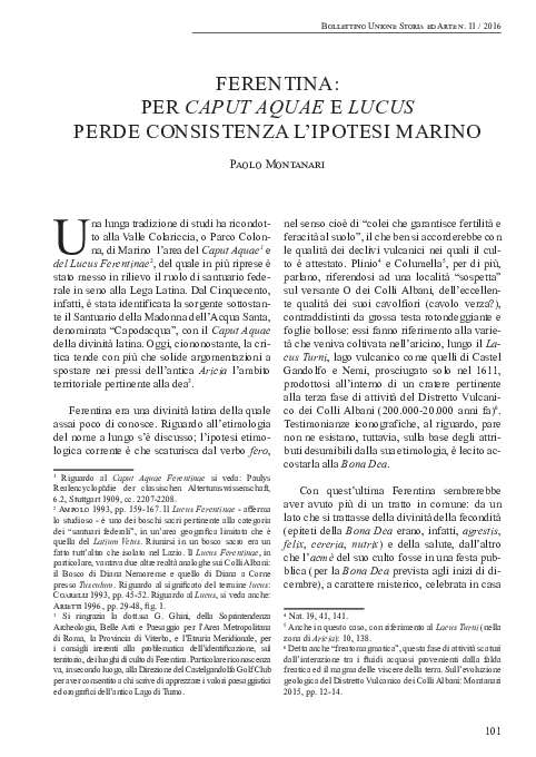 (PDF) Ferentina: per Caput Aquae e Lucus perde consistenza l'ipotesi Marino