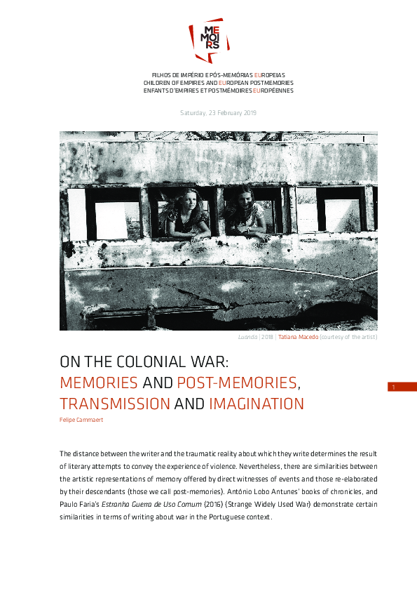(PDF) ON THE COLONIAL WAR: MEMORIES AND POST-MEMORIES, TRANSMISSION AND ...