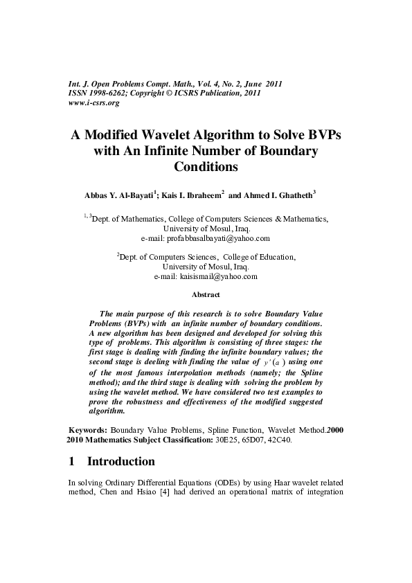 (PDF) A Modified Wavelet Algorithm to Solve BVPs with An Infinite Number of Boundary Conditions