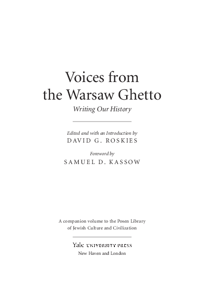 (PDF) *Voices from the Warsaw Ghetto: Writing Our History*, ed. David G ...