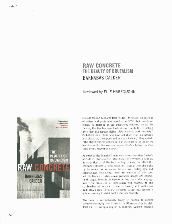 (PDF) Review of Barnabas Calder's 'RAW CONCRETE: The Beauty of Brutalism'