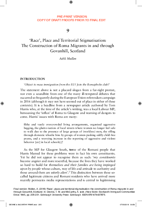 (PDF) ‘Race’, Place and Territorial Stigmatisation - The Construction ...