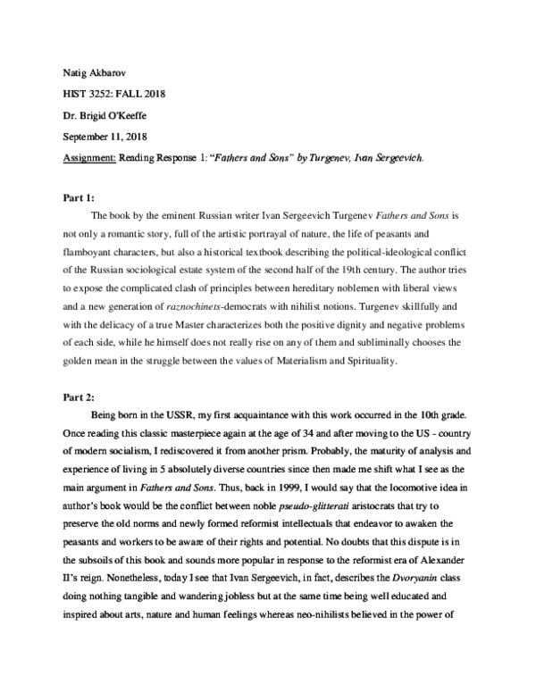 (DOC) Review of Fathers and Sons by Turgenev