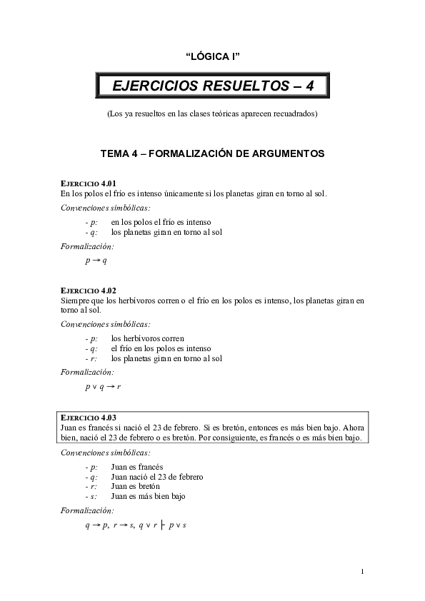 (PDF) "LÓGICA I" EJERCICIOS RESUELTOS -4 TEMA 4 -FORMALIZACIÓN DE ...