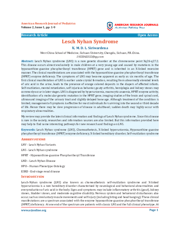 (PDF) Lesch Nyhan Syndrome