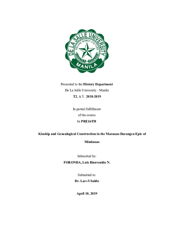 (PDF) Kinship and Genealogical Construction in the Maranao Darangen ...