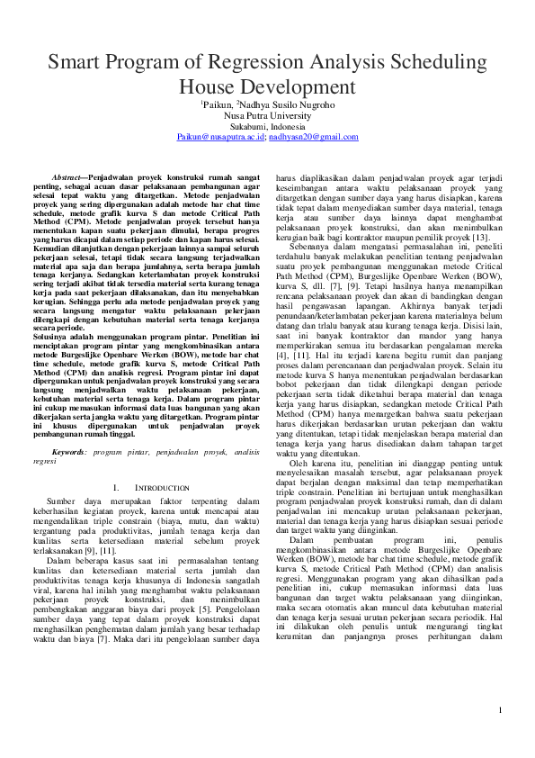 (PDF) Smart Program of Regression Analysis Scheduling House Development