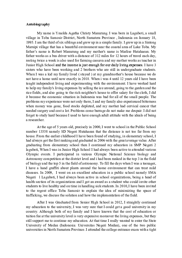 (PDF) Contoh Autobiography Untuk Beasiswa