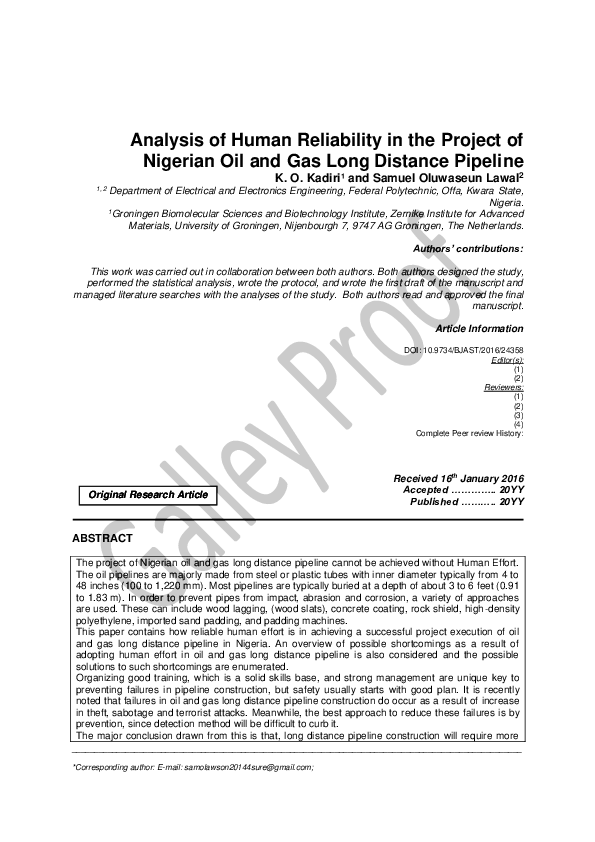 (DOC) Analysis of Human Reliability in the Project of Nigerian Oil and ...