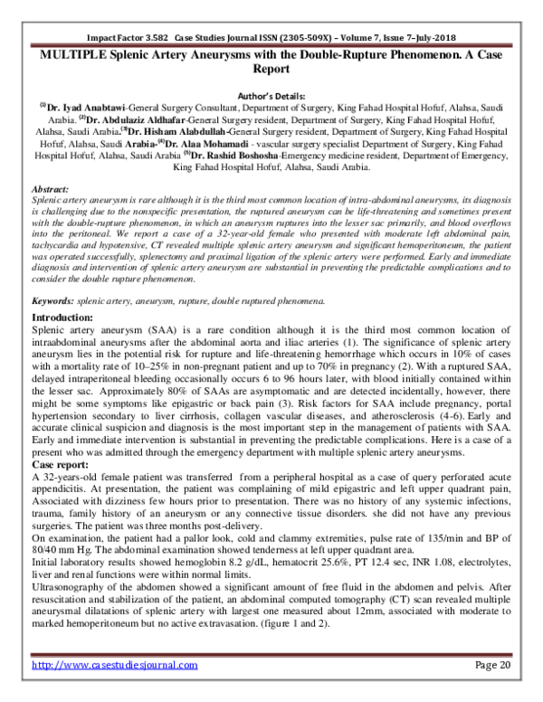 (PDF) MULTIPLE Splenic Artery Aneurysms with the Double-Rupture ...