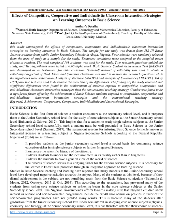 (PDF) Effects of Competitive, Cooperative and Individualistic Classroom ...