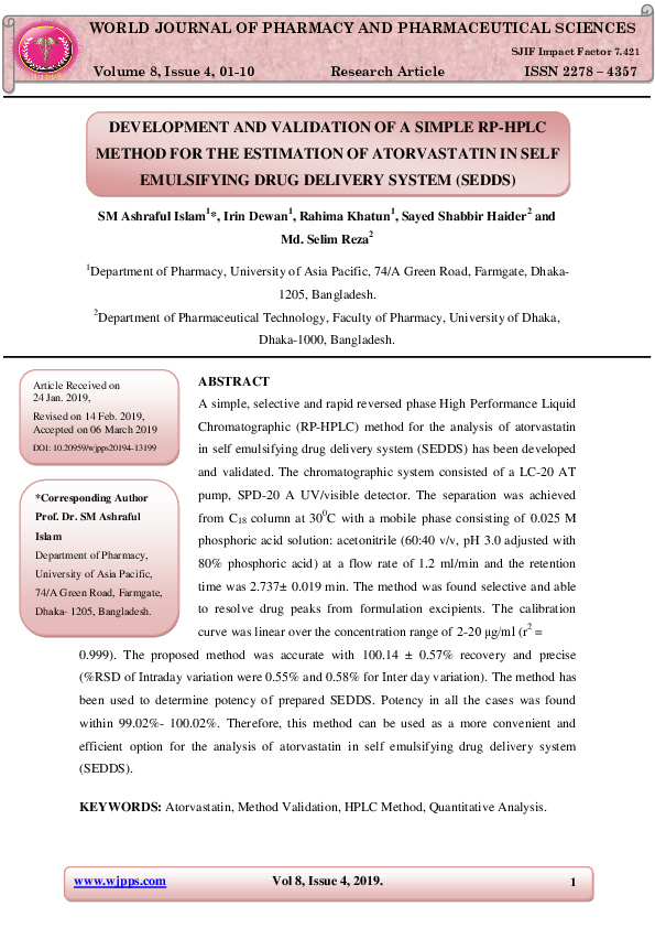 Pdf Development And Validation Of A Simple Rp Hplc Method For The