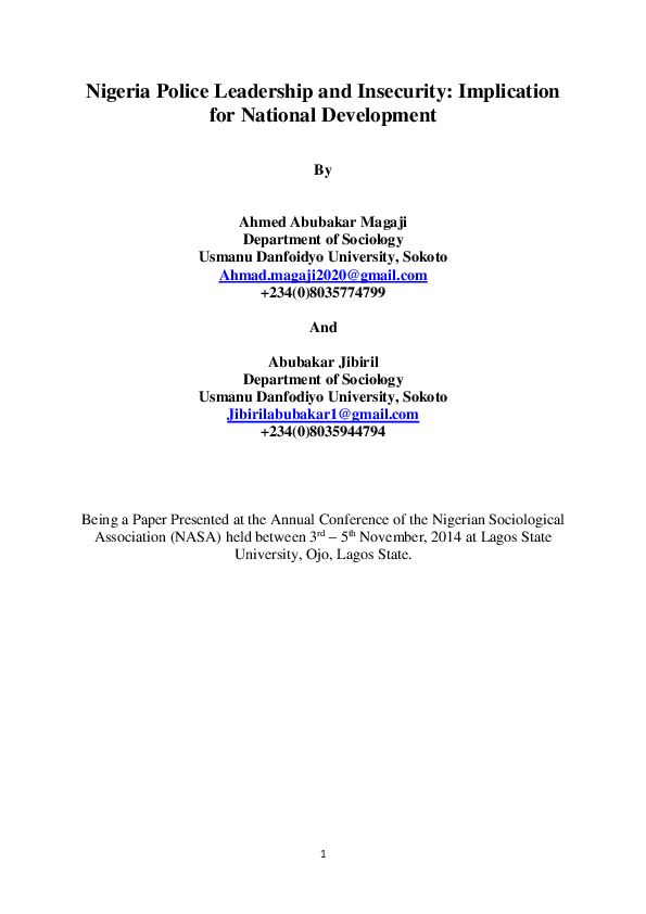 (PDF) Nigeria Police Leadership and Insecurity: Implication for National Development