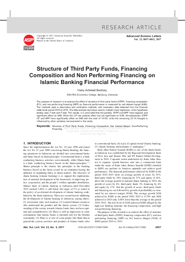 (PDF) Structure of Third Party Funds, Financing Composition and Non ...