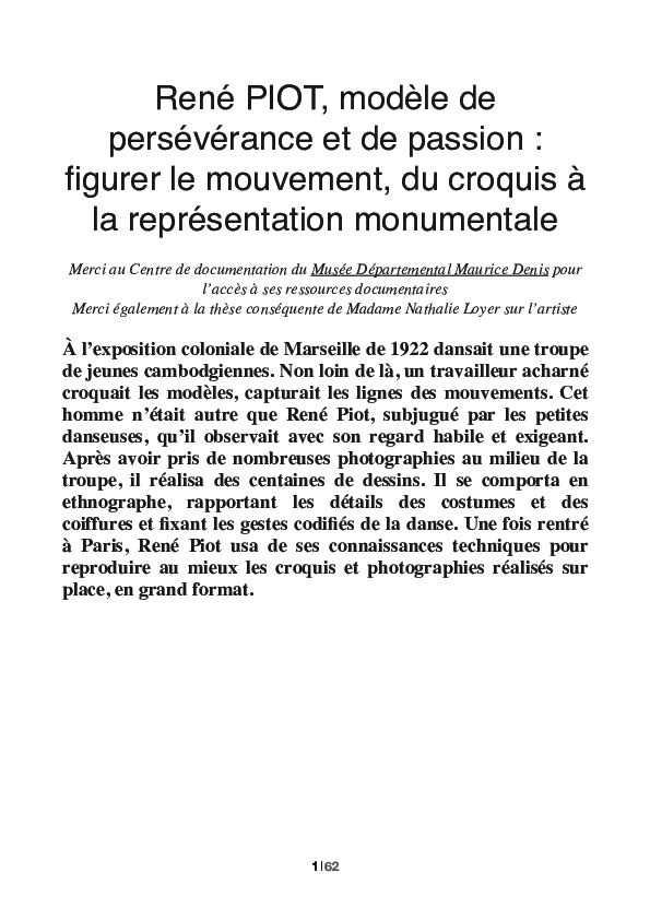(PDF) René PIOT, modèle de persévérance et de passion : figurer le ...