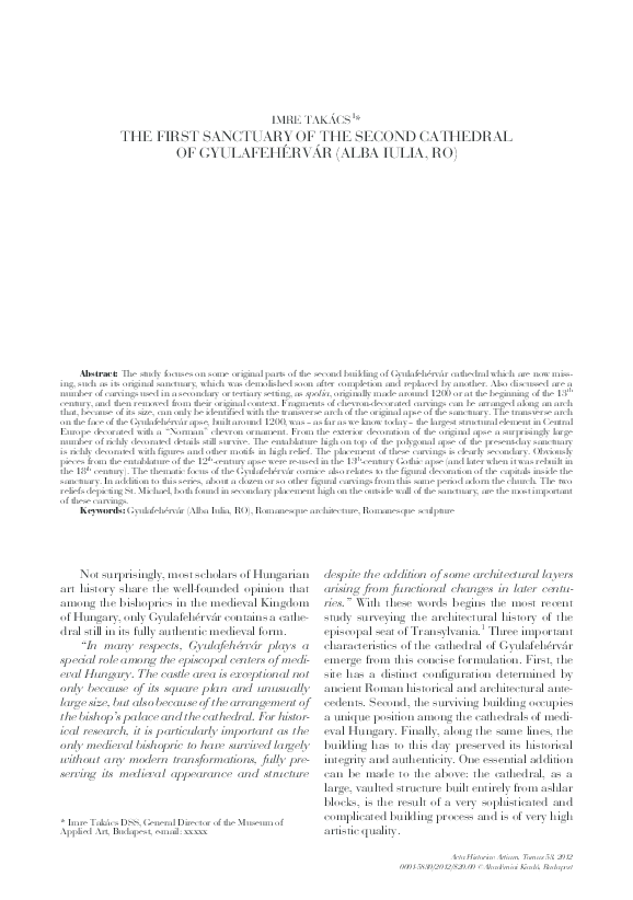 (PDF) The first santuary of the second cathedral of Gyulafehérvár (Alba ...